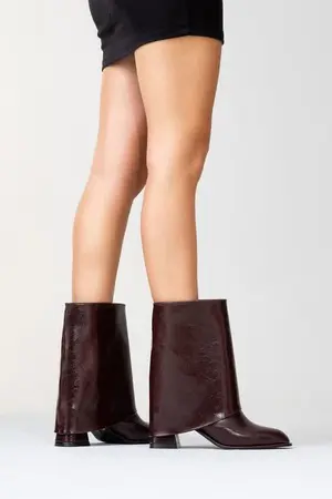 PROLOGUE SHOES Ellas Heel Boots - Burgundy Faux Leather