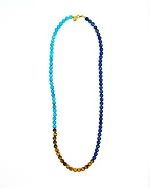 Fry Powers Beaded Turquoise, Lapis & Tiger's Eye Necklace - Blue