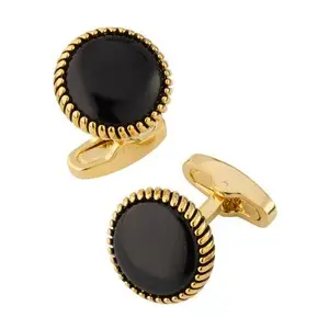 LINK UP Round Cufflinks With Texture Border Black/gold