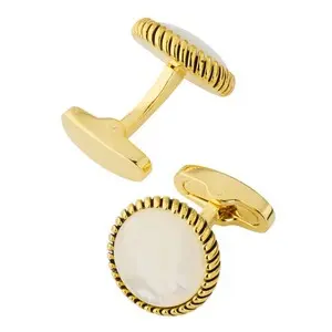 LINK UP Round Cufflinks With Texture Border - White/gold
