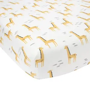 LAMBS & IVY Signature Giraffe Organic Cotton Fitted Crib Sheet - Yellow