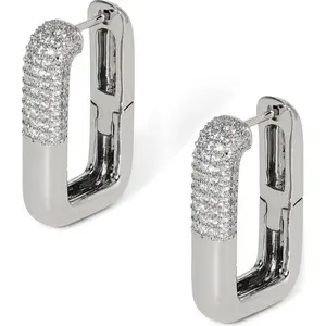 Nadri Alma Pavé Square Hoop Earrings - Rhodium