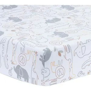 LAMBS & IVY Jungle Story 100% Cotton Safari Baby Fitted Crib Sheet - White Multi