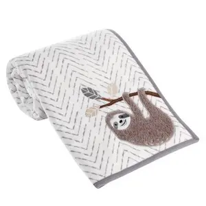 LAMBS & IVY Baby Jungle Faux Shearling Sloth Baby Blanket - White/grey