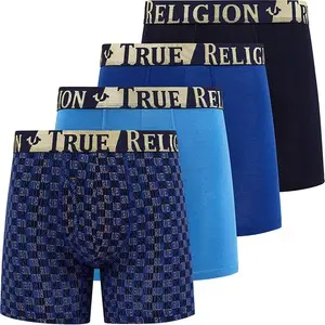 True Religion Boxer Briefs Stretch Underwear Pack Of 4 - Blue/gold
