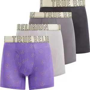True Religion Boxer Briefs Stretch Underwear Pack Of 4 - Purple/gold