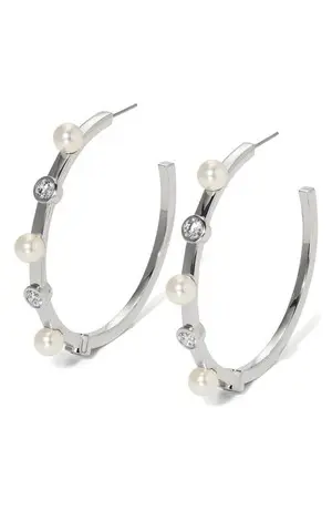Nadri Large Farrah Faux Pearl Hoop Earrings - Rhodium