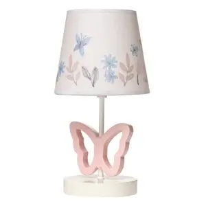 LAMBS & IVY Baby Blooms Butterfly Nursery Lamp With Floral Shade & Bulb - Pink