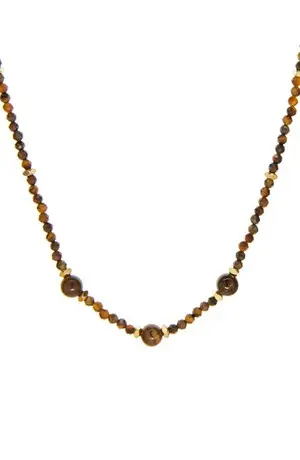 MARLYN SCHIFF Natural Stone Beaded Necklace - Gold Tigers Eye