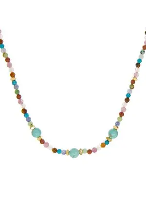 MARLYN SCHIFF Natural Stone Beaded Necklace - Gold Turquoise