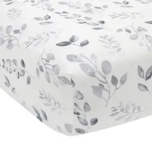 LAMBS & IVY Painted Forest Watercolor Leaf Print Baby Fitted Crib Sheet - Gray
