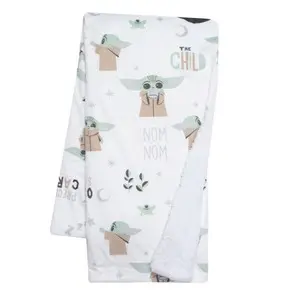 LAMBS & IVY Star Wars The Child/baby Yoda/grogu Minky/fleece Baby Blanket - White