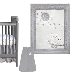 LAMBS & IVY Luna Celestial Owl 4-piece Nursery Baby Crib Bedding Set - Gray