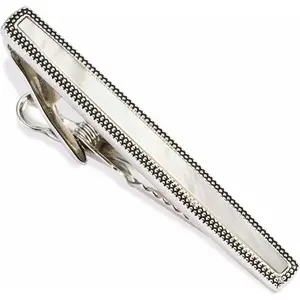 LINK UP Dotted Frame Mother Of Pearl Tie Bar - Silver