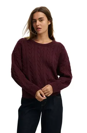 COTTON ON Crew Neck Pullover - Deep Pomegranate
