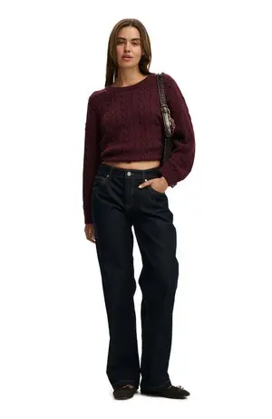 COTTON ON Crew Neck Pullover - Deep Pomegranate