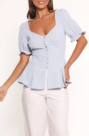 PETAL & PUP Kameran Peplum Top - Pale Blue