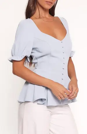 PETAL & PUP Kameran Peplum Top - Pale Blue