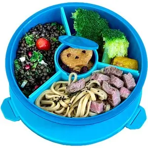 YUMBOX Bento-style Salad Bowl With 3-part Divider And Dip Cup - Lagoon Blue