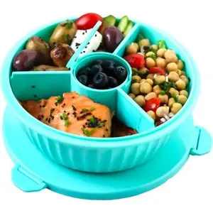 YUMBOX Bento-style Salad Bowl With 3-part Divider And Dip Cup - Paradise Aqua