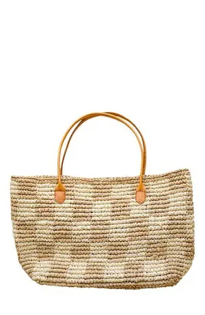 Pink Haley Lindsey Checker Raffia Tote
