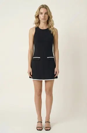 MODENAIRE Sleeveless Contrast Trim Mini Dress - Black