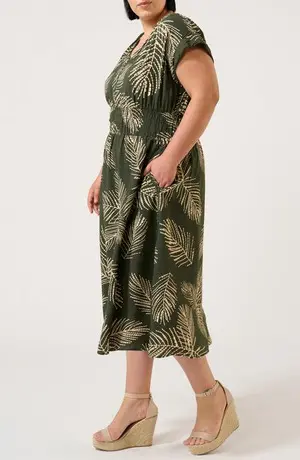 ESTELLE Palmer Leaf Print Midi Dress