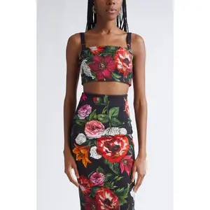 Dolce & Gabbana Floral Print Stretch Faille Crop Top - Hn5pb Anemoni Gigli F.nero