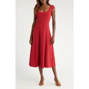 Staud Cap Sleeve Midi Dress - Rouge