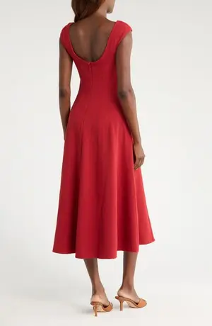 Staud Cap Sleeve Midi Dress - Rouge