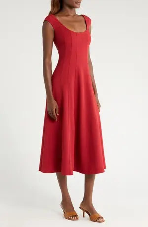 Staud Cap Sleeve Midi Dress - Rouge