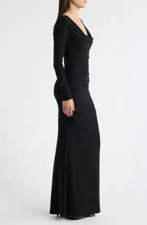 Black Halo Rafaela Long Sleeve Glitter Knit Gown - Black