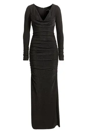 Black Halo Rafaela Long Sleeve Glitter Knit Gown - Black