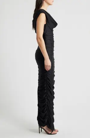 Black Halo Evangeline Ruched Gown - Black