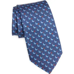 FERRAGAMO Seal Print Silk Neck Tie Blu Scuro Rosso