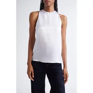 Eleventy Sleeveless Silk Satin Top - 01b White