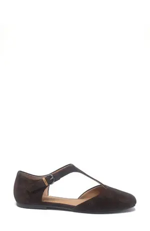 Gentle Souls Wyatt T-strap Flat - Chocolate Suede