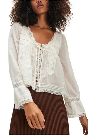 Women's Scoop Neck Lace Trim Blouses