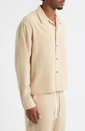 RIZORT Elijah Geo Pattern Chenille Button-up Shirt - Tan