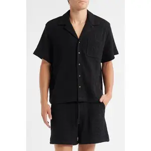 RIZORT Gregory Basket Weave Knit Camp Shirt - Black