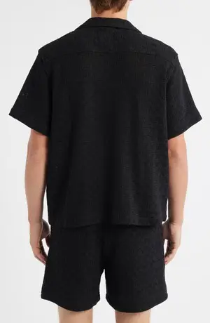 RIZORT Gregory Basket Weave Knit Camp Shirt - Black