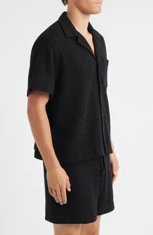 RIZORT Gregory Basket Weave Knit Camp Shirt - Black