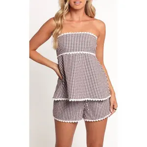PETAL & PUP Gingham Strapless Top & Shorts Set