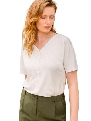 CELTIC & CO. Slub Jersey V-neck Top - Chalk