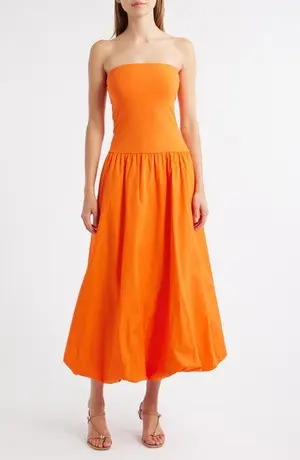Mango Strapless Bubble Hem Dress - Orange