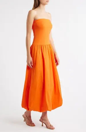 Mango Strapless Bubble Hem Dress - Orange