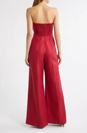 Mango Foldover Strapless Jumpsuit - Red Orange