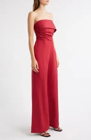 Mango Foldover Strapless Jumpsuit - Red Orange