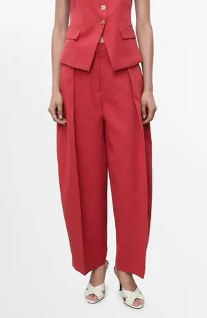 Mango Olivia Pleated Straight Leg Trousers - Cherry