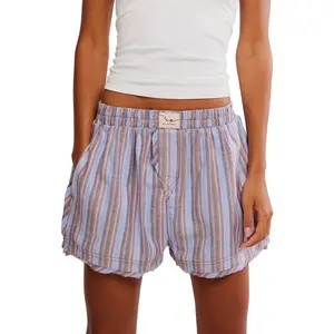 Free People Day To Day Flannel Boxer Pajama Shorts - Blue Combo